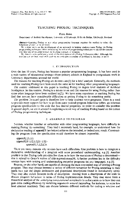 (PDF) Teaching prolog techniques (PDF) Teaching prolog techniques
