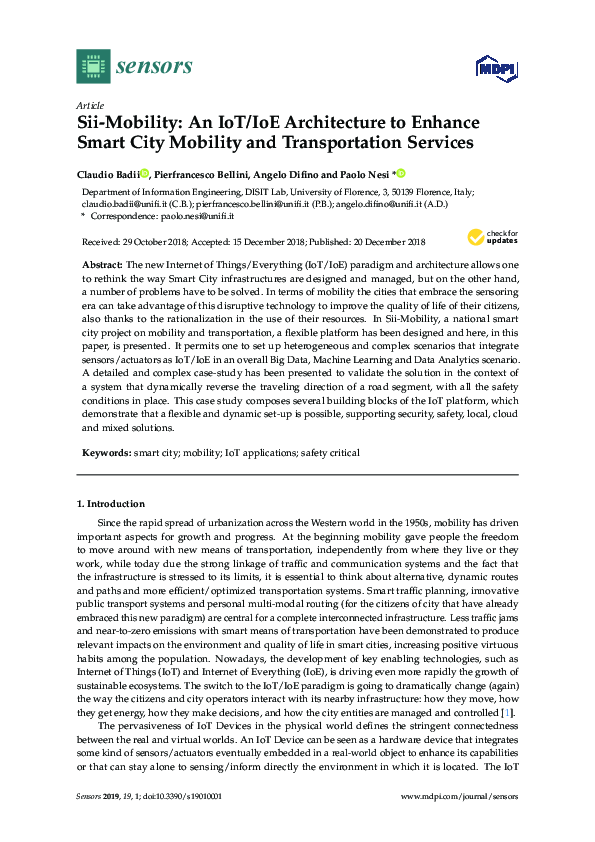 (PDF) Sii-Mobility: an IOT/IOE Architecture to Enhance Smart City Services of Mobility and ...