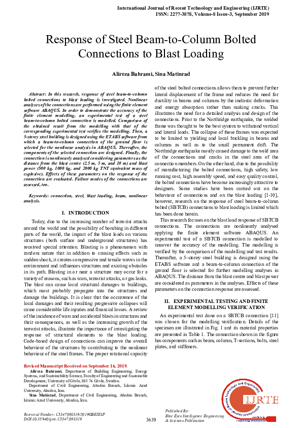 (PDF) Response of steel beam-to-column bolted connections to blast loading