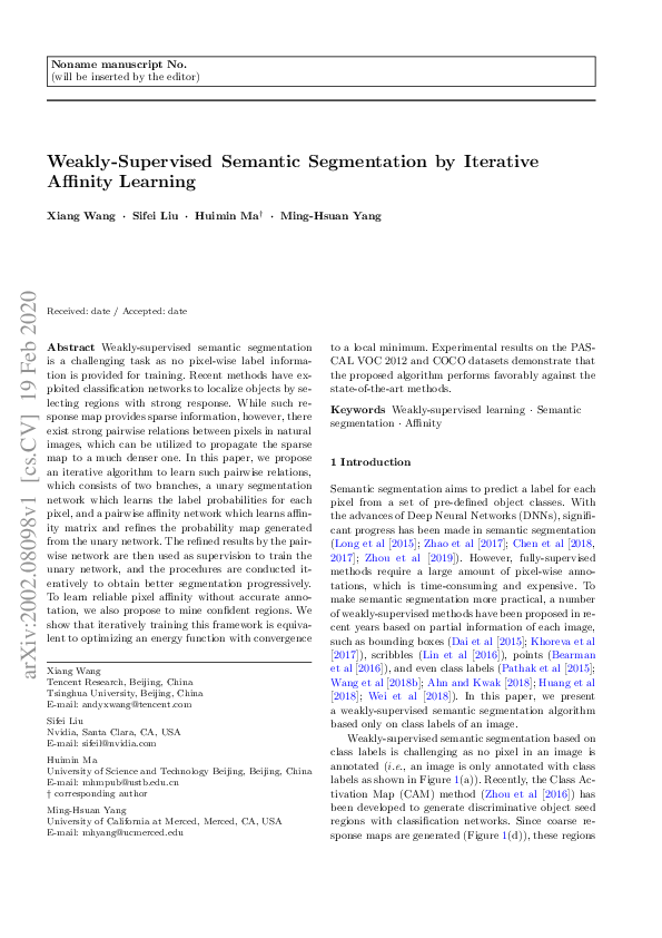 (PDF) Weakly-Supervised Semantic Segmentation by Iterative Affinity Learning