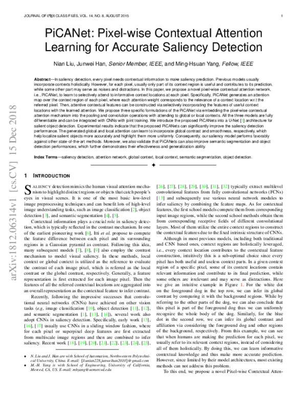 Pdf Picanet Pixel Wise Contextual Attention Learning For Accurate Saliency Detection 