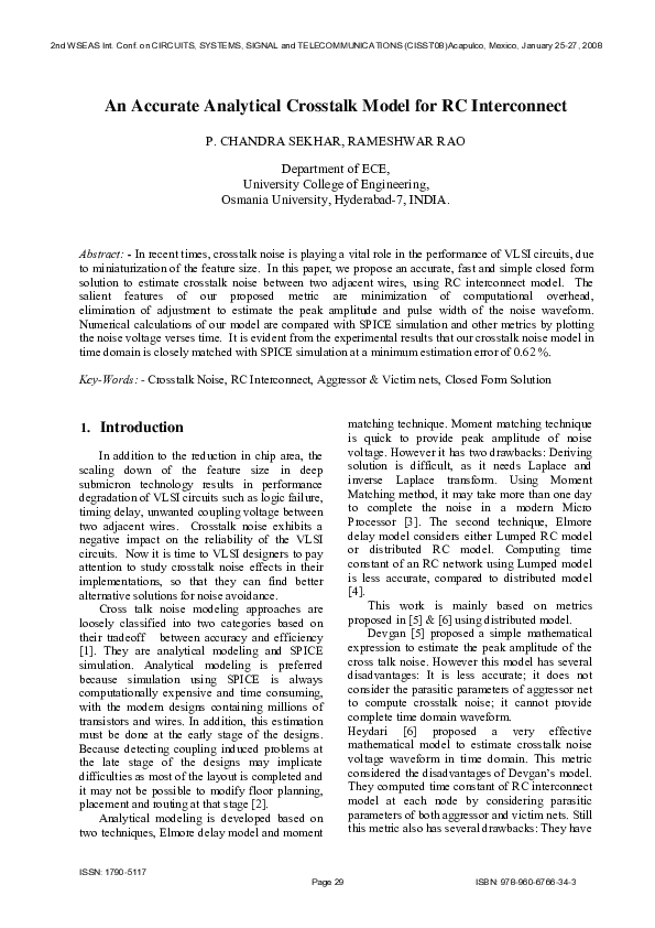 Pdf An Accurate Analytical Crosstalk Model For Rc Interconnect