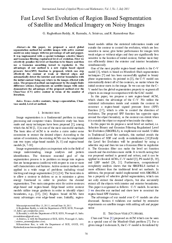 (PDF) Fast Level Set Evolution of Region Based Segmentation of Satellite and Medical Imagery on ...