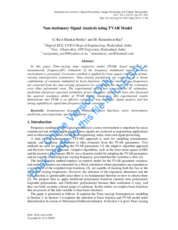 (PDF) Non-stationary Signal Analysis using TVAR Model