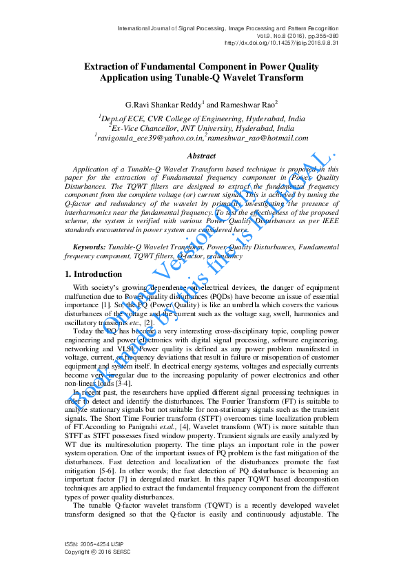 Pdf Extraction Of Fundamental Component In Power Quality Application Using Tunable Q Wavelet