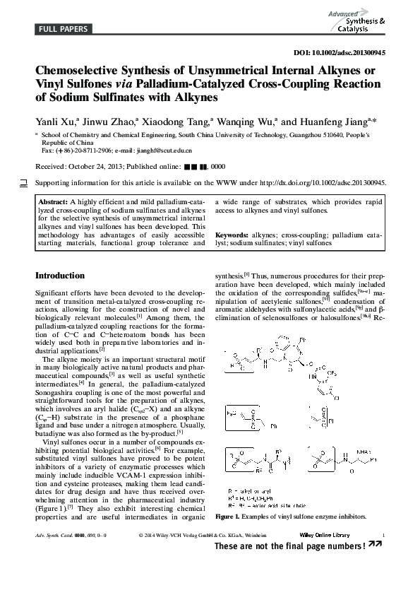 (PDF) Chemoselective Synthesis of Unsymmetrical Internal Alkynes or ...