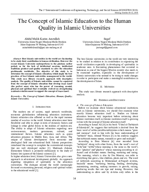(PDF) The Concept of Islamic Education to the Human Quality in Islamic ...