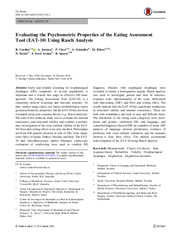 (PDF) Evaluating the Psychometric Properties of the Eating Assessment ...
