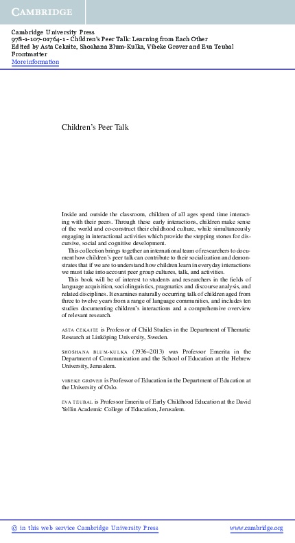 (PDF) Children’s peer talk : learning from each other