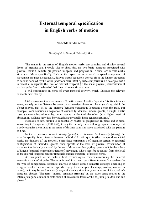 (PDF) External Temporal Specification in English Verbs of Motion