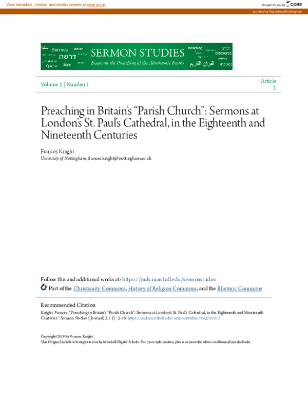 (PDF) Preaching in Britain’s “Parish Church”: Sermons at London’s St ...