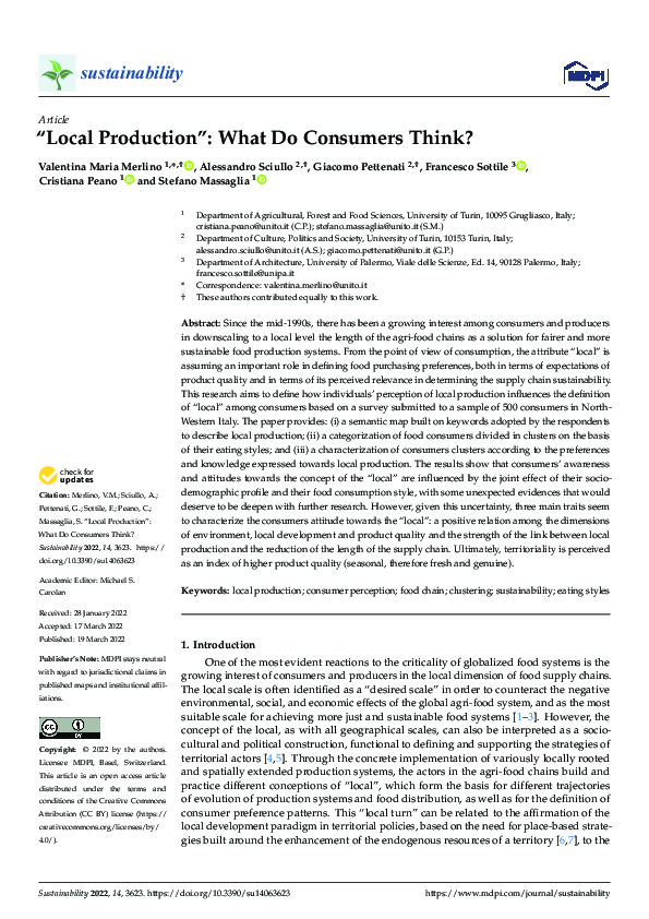 (PDF) “Local Production”: What Do Consumers Think?