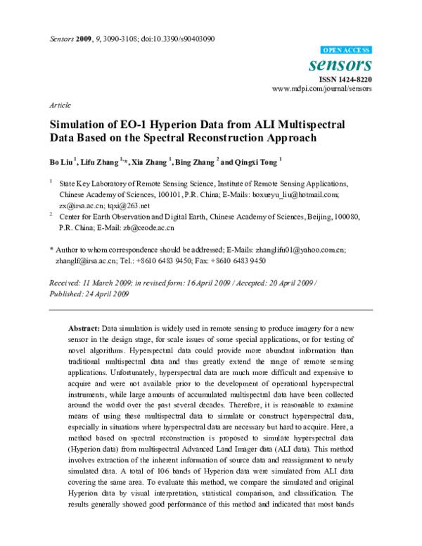 Pdf Simulation Of Eo 1 Hyperion Data From Ali Multispectral Data Based On The Spectral