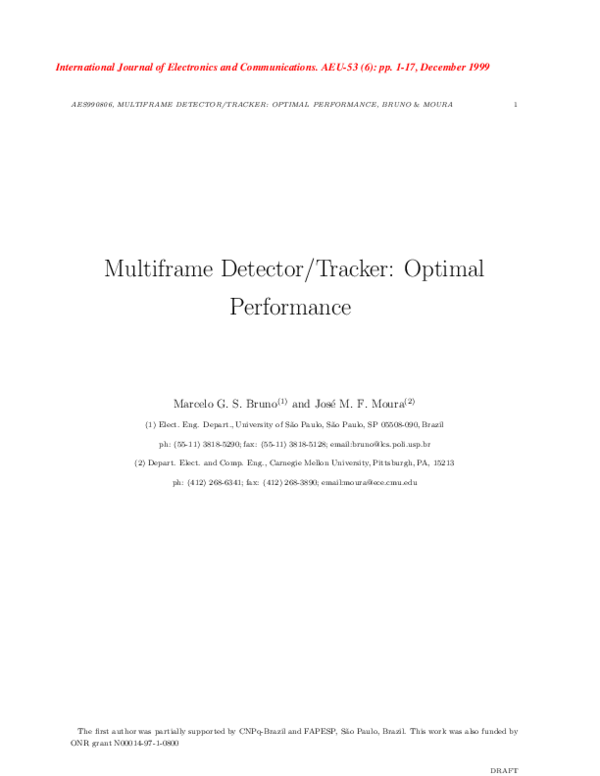 Pdf Multiframe Detector Tracker Optimal Performance