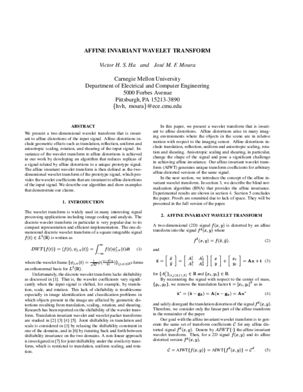 (PDF) Affine invariant wavelet transform