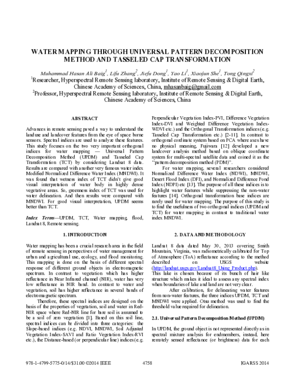 (PDF) Water mapping through Universal Pattern Decomposition Method and Tasseled Cap ...