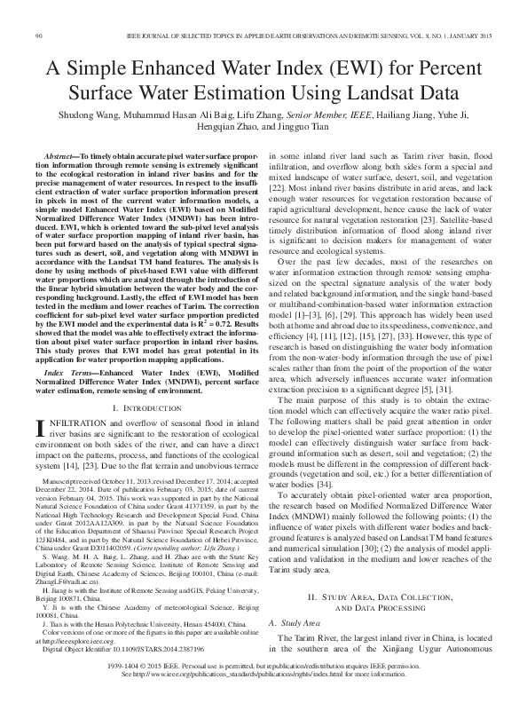 (PDF) A Simple Enhanced Water Index (EWI) for Percent Surface Water ...