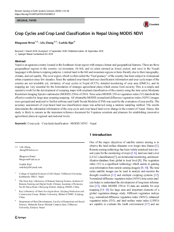 (PDF) Crop Cycles and Crop Land Classification in Nepal Using MODIS NDVI