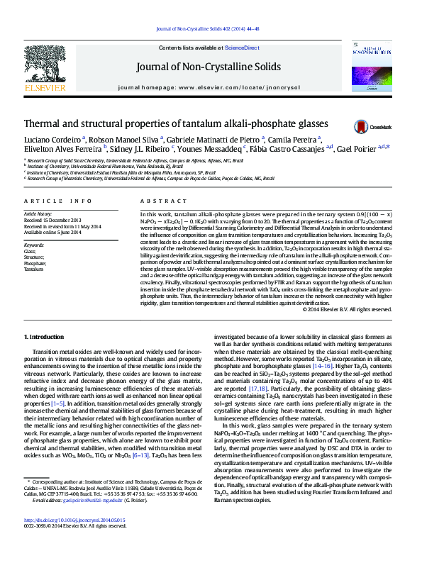 (PDF) Thermal and structural properties of tantalum alkali-phosphate ...