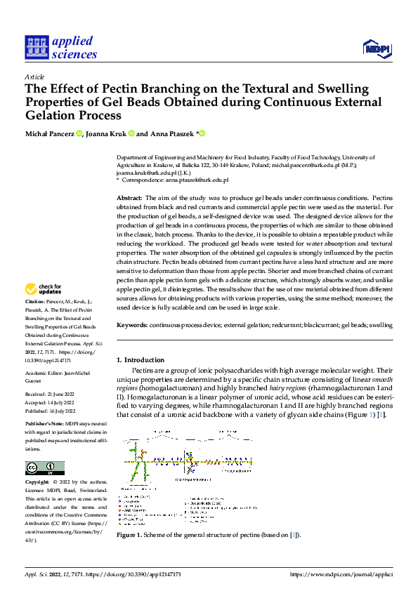 (PDF) The Effect of Pectin Branching on the Textural and Swelling Properties of Gel Beads ...