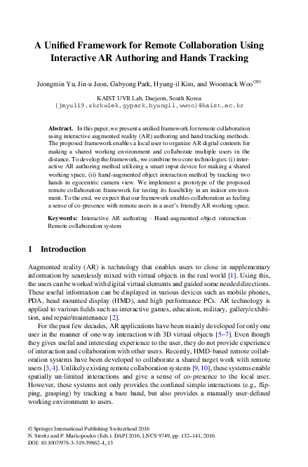 (PDF) A Unified Framework for Remote Collaboration Using Interactive AR Authoring and Hands Tracking