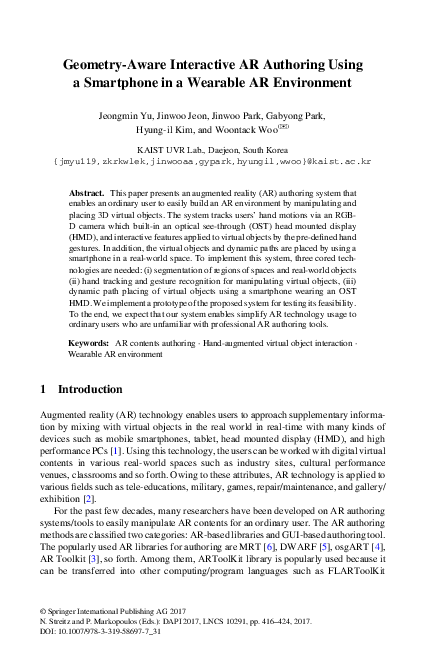 Pdf Geometry Aware Interactive Ar Authoring Using A Smartphone In A