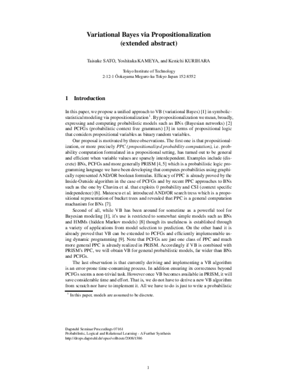 (PDF) Variational Bayes via Propositionalization