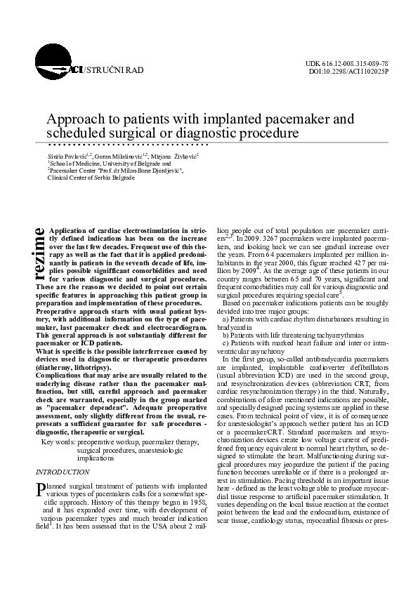 (PDF) Approach to patients with implanted pacemaker and scheduled ...