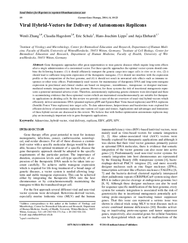 (PDF) Viral Hybrid-Vectors for Delivery of Autonomous Replicons