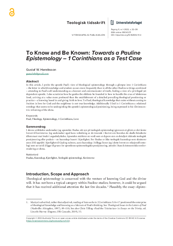 (PDF) To Know and Be Known: Towards a Pauline Epistemology -1 ...