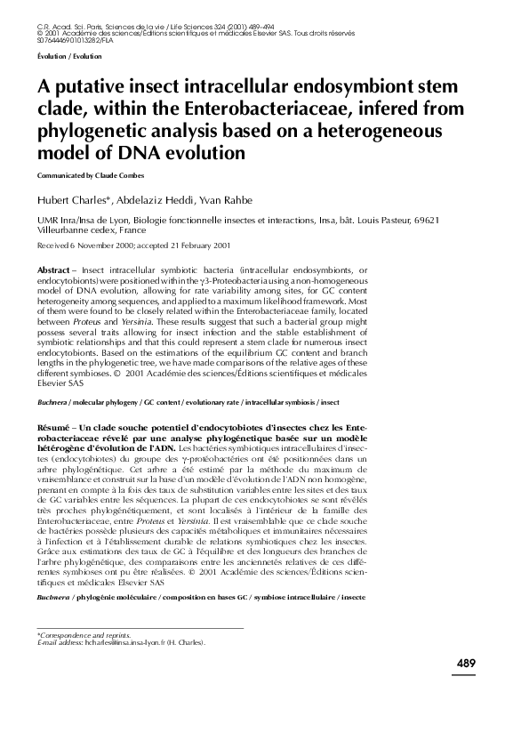 (PDF) A putative insect intracellular endosymbiont stem clade, within ...