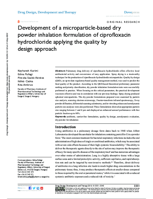 (PDF) Development of a microparticle-based dry powder inhalation formulation of ciprofloxacin ...