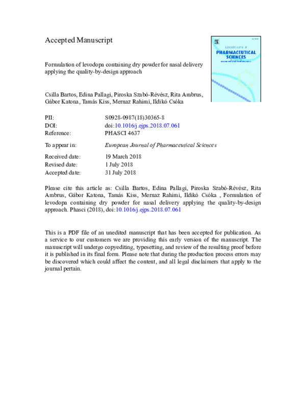 (PDF) Formulation of levodopa containing dry powder for nasal delivery ...