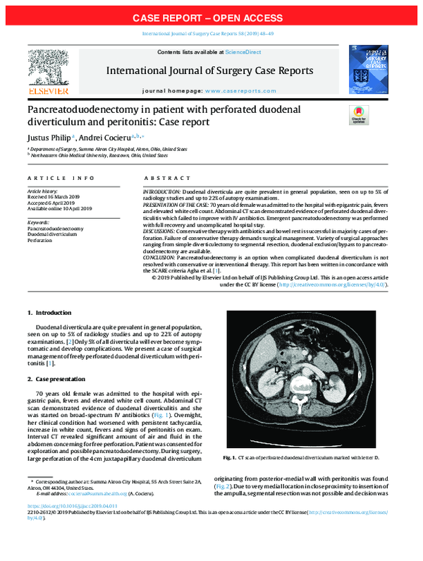 (PDF) Pancreatoduodenectomy in patient with perforated duodenal ...