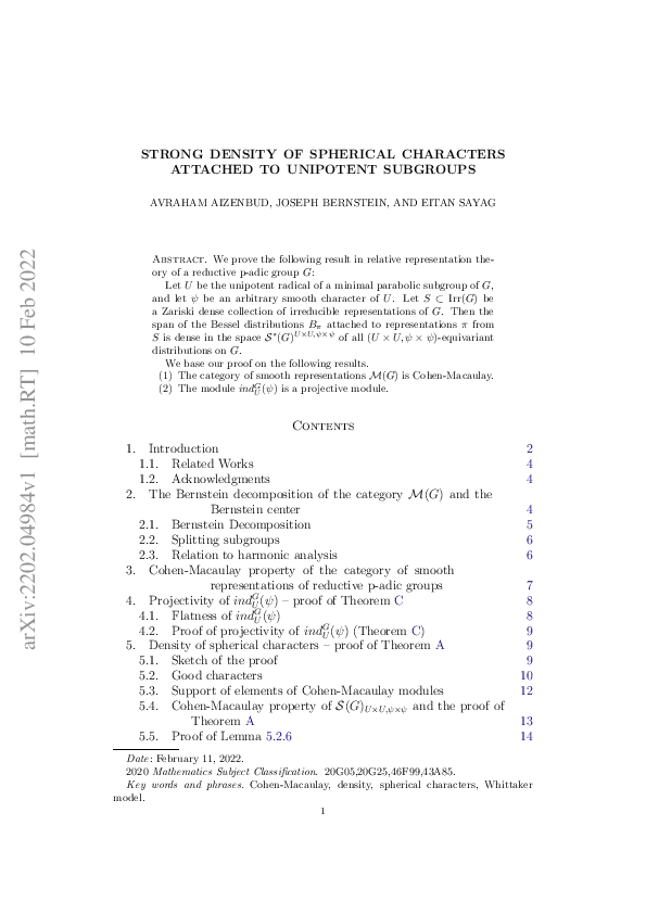 (PDF) Strong density of spherical characters attached to unipotent ...