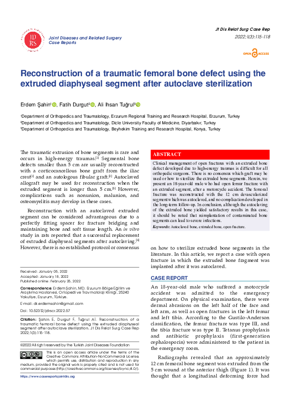 (PDF) Reconstruction of a traumatic femoral bone defect using the ...