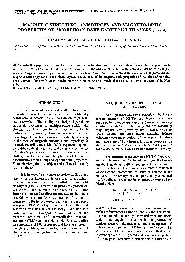 (PDF) Magnetic Structure, Anisotropy and Magneto-Optic Properties of Amorphous Rare-Earth ...