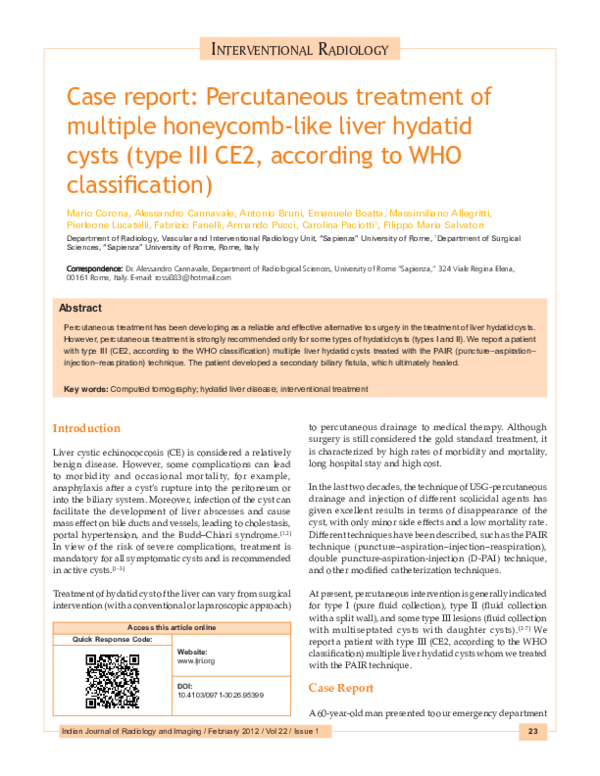 (PDF) Case report: Percutaneous treatment of multiple honeycomb-like ...