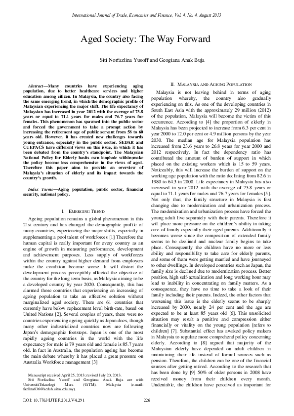 (PDF) Aged Society: The Way Forward