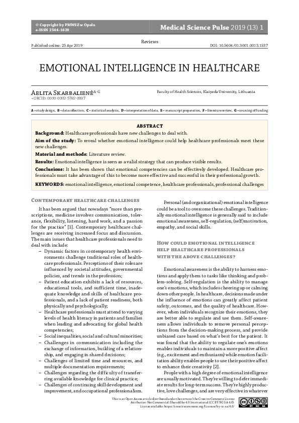 (PDF) Emotional intelligence in healthcare