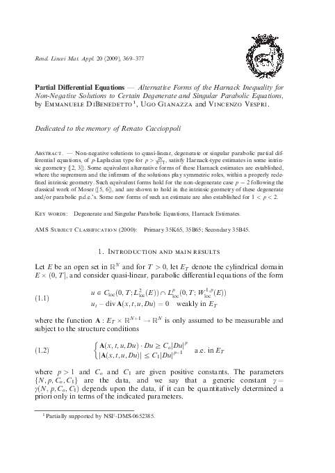 Pdf Partial Di ¤ Erential Equations — Alternative Forms Of The Harnack Inequality For Non