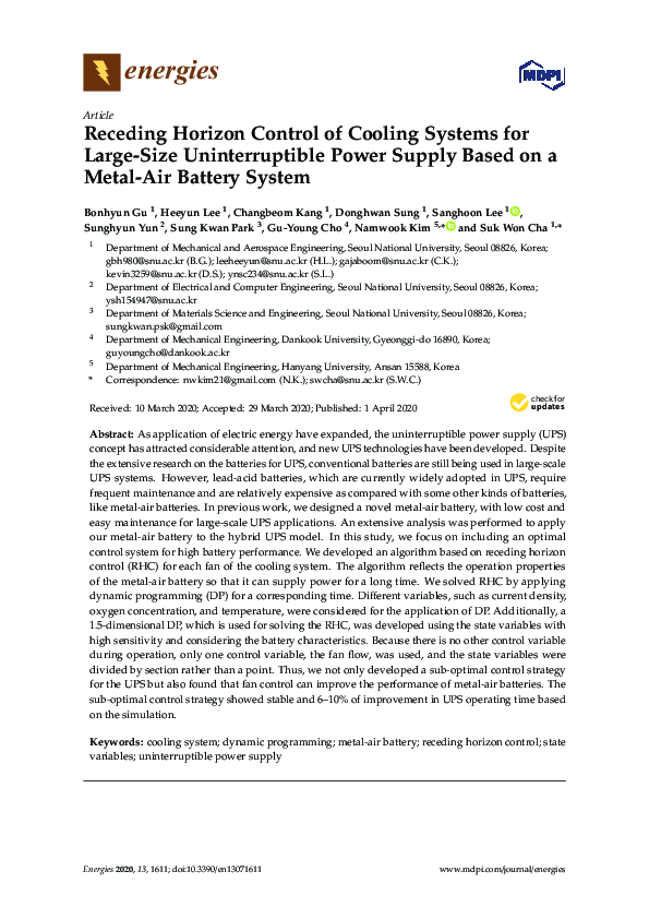 (PDF) Receding Horizon Control of Cooling Systems for Large-Size ...