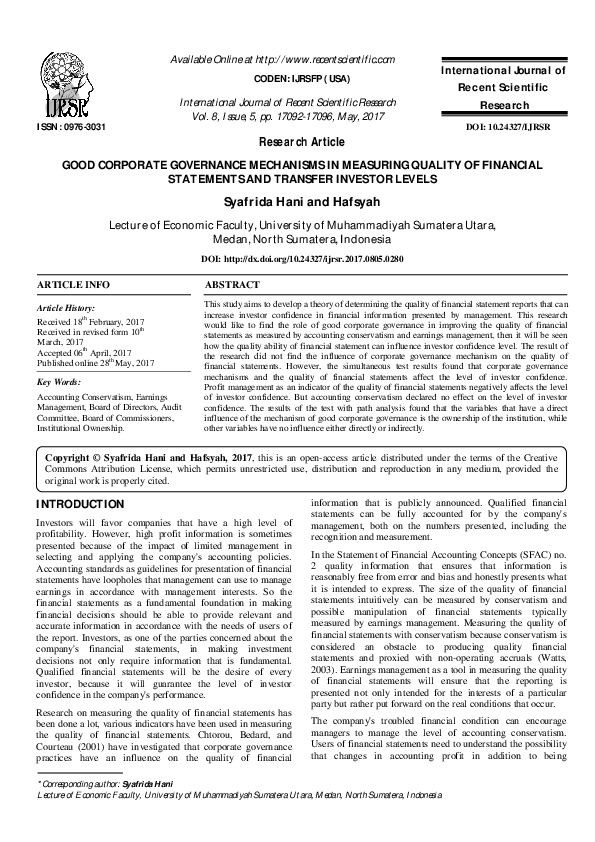 (PDF) Good corporate governance mechanism in measuring quality of financial statements and ...