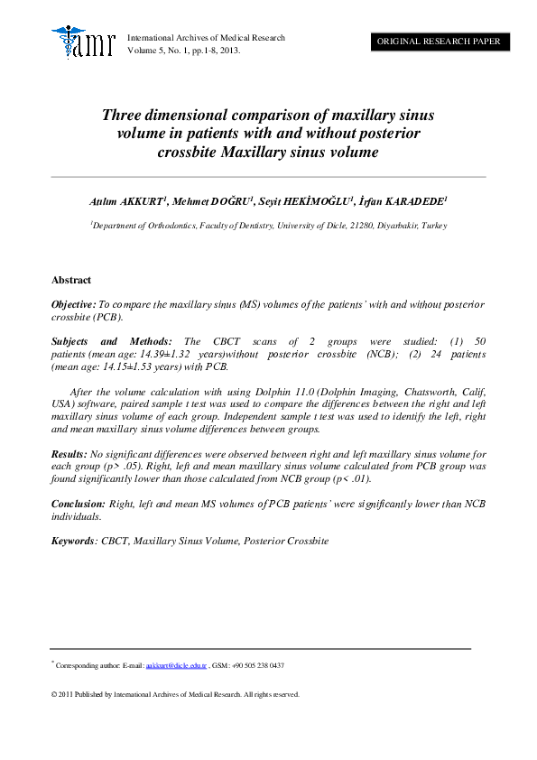 (PDF) Three dimensional comparison of maxillary sinus volume in patients with and without ...