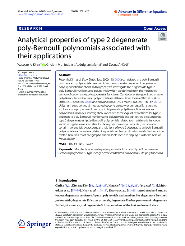 Pdf Analytical Properties Of Type 2 Degenerate Poly Bernoulli Polynomials Associated With