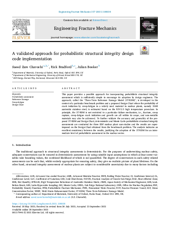 (PDF) A Validated Approach for Probabilistic Structural Integrity Design Code Implementation