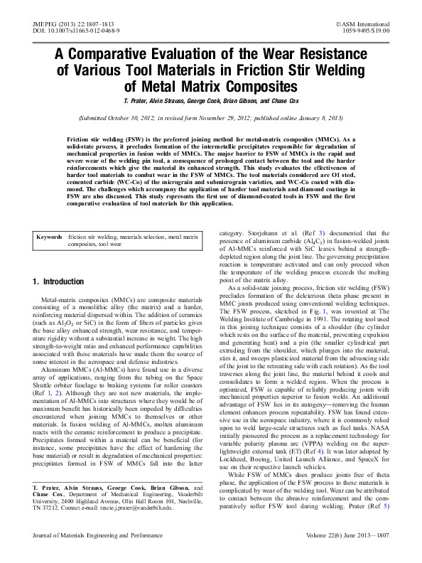 (PDF) A Comparative Evaluation of the Wear Resistance of Various Tool ...