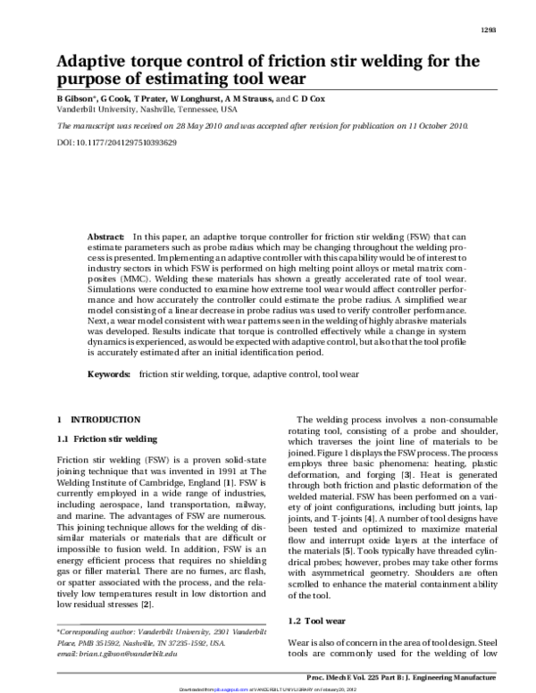 (PDF) Adaptive torque control of friction stir welding for the purpose ...