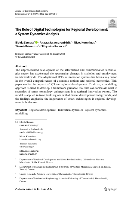 (PDF) The Role of Digital Technologies for Regional Development: a System Dynamics Analysis