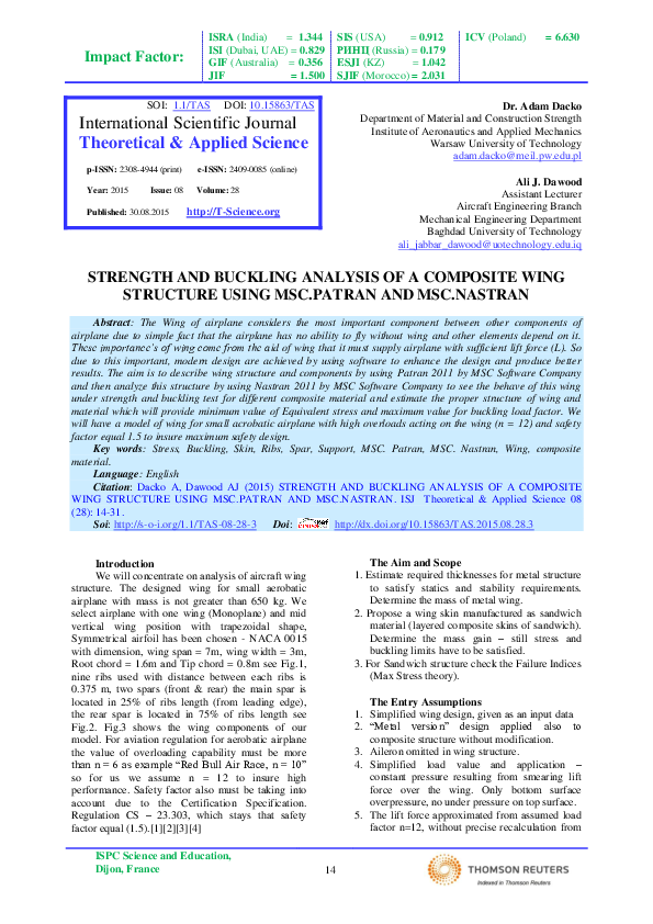 (PDF) Strength and Buckling Analysis of a Composite Wing Structure Using MSC.PATRAN and MSC.NASTRAN